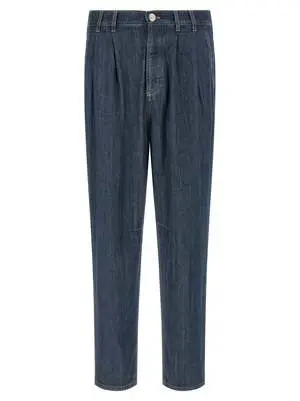 Brunello Cucinelli Straight Leg Denim Pants With Double Front Pincer - Blue