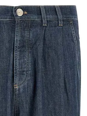 Brunello Cucinelli Straight Leg Denim Pants With Double Front Pincer - Blue