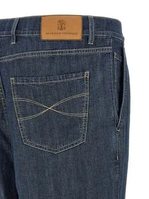 Brunello Cucinelli Straight Leg Denim Pants With Double Front Pincer - Blue