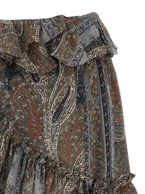 Saint Laurent Paisley Print Ruffle Silk Mini Skirt