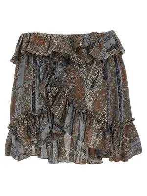Saint Laurent Paisley Print Ruffle Silk Mini Skirt - Multicolor
