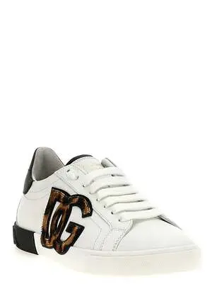 Dolce & Gabbana Portofino' Leather Sneakers With Pony Hair Logo - Multicolor