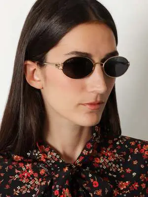 Gucci Black Acetate Oval Sunglasses - Multicolor