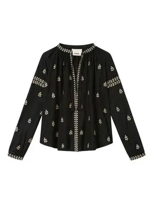 Isabel Marant Étoile Rodis Embroidered Tussar Silk Blouse - Black