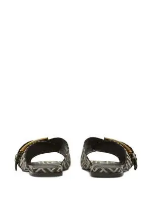 Balmain Anthem Monogrammed Jacquard Sandals With Decorative Buckle - Multicolor