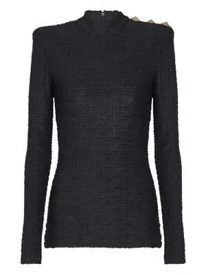 Balmain Ls Bouclette Monogrammed Top