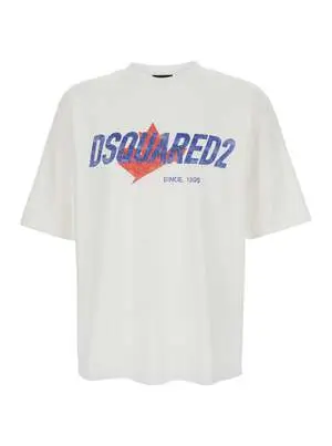 Dsquared2 White T-shirt With Logo Print On The Front In Cotton For - Multicolor