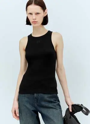 GANNI Soft Cotton Rib Tank Top - Black