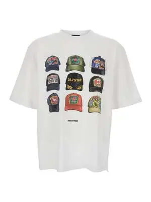 Dsquared2 White T-shirt With Front Print And Logo Detail On The Back In Cotton For - Multicolor