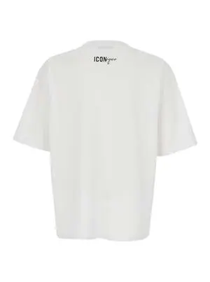 Dsquared2 White T-shirt With Front Print And Logo Detail On The Back In Cotton For - Multicolor