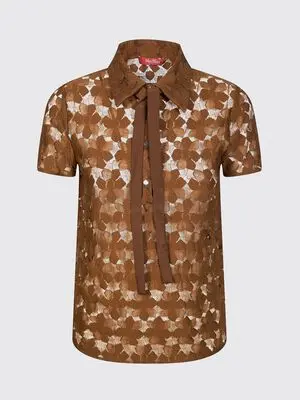 Max Mara Max Mara Studio Lace Polo Shirt With Tie Detail Brown
