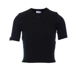 COURREGES Ribbed Crew Neck Short Sleeve T-shirt
