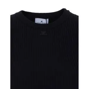 COURREGES Ribbed Crew Neck Short Sleeve T-shirt