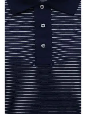AMI Paris Cotton Striped De Coeur Polo - Blue