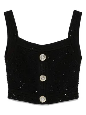 Balmain Black Tweed Cropped Top - Multicolor