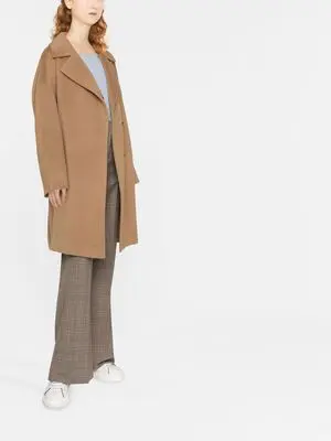 Max Mara Wool Belted Long Sleeve Coat - Multicolor