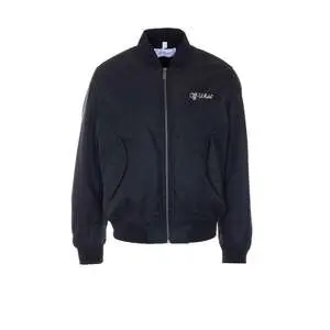 Off-White Script Logo Varsity Bomber Jacket - Black