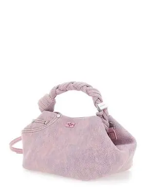 GANNI Pink Denim Mini Handbag With Woven Handle - Multicolor