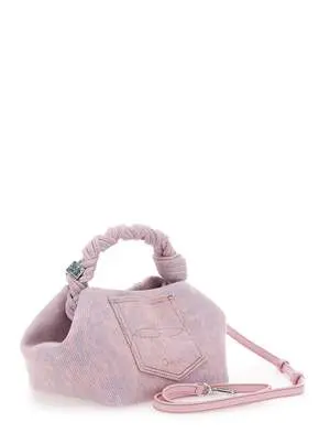 GANNI Pink Denim Mini Handbag With Woven Handle - Multicolor