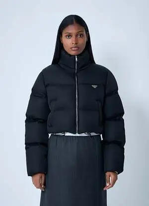 Prada Short Re-nylon Down Jacket With Logo Motif