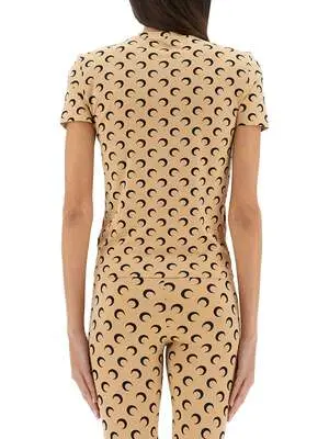 MARINE SERRE Slim Fit Moon Print T-shirt - Cream
