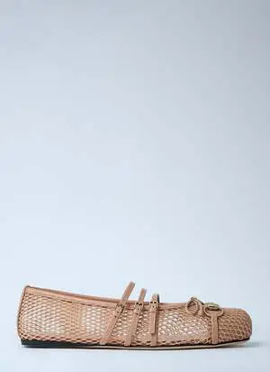 Gucci Horsebit Ballerina Flats In Mesh With Leather Trims - Pink