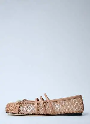 Gucci Horsebit Ballerina Flats In Mesh With Leather Trims - Pink