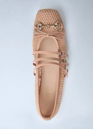 Gucci Horsebit Ballerina Flats In Mesh With Leather Trims - Pink