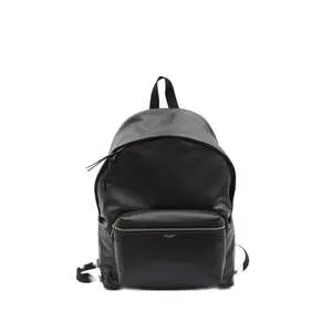 Saint Laurent Leather Backpack With Embossed Logo - Black
