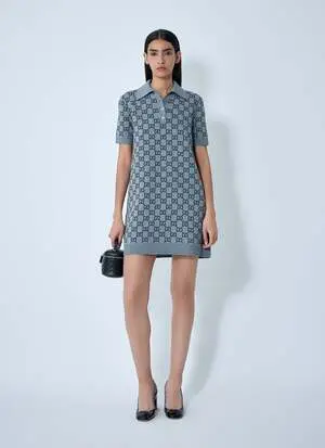 Gucci Wool Knit All-over Logo Polo Mini Dress