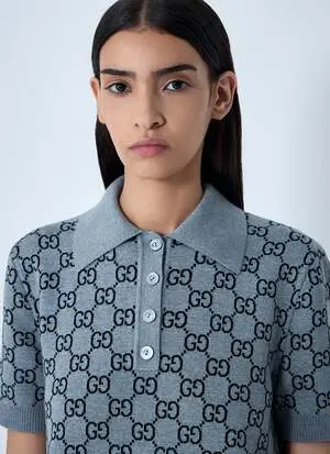 Gucci Wool Knit All-over Logo Polo Mini Dress