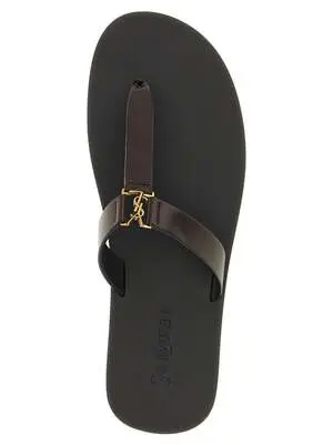 Saint Laurent Babylone' Leather Flat Sandals - Brown