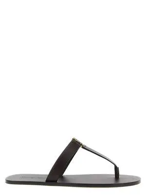 Saint Laurent Babylone' Leather Flat Sandals - Brown