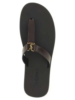 Saint Laurent Babylone' Leather Flat Sandals - Brown
