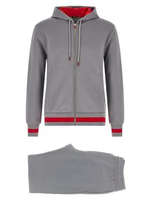 Kiton Cotton Tracksuit With Contrast Logo Embroidery - Gray