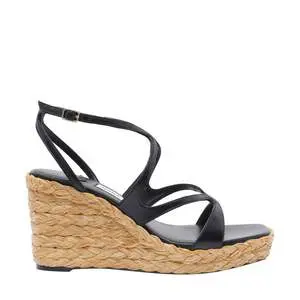 JIMMY CHOO Ayla Calf Leather Wedge Sandals - Black