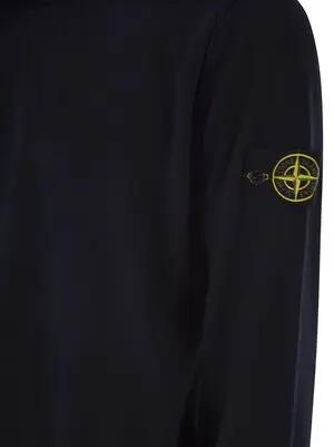 Stone Island Crew Neck Jumper With Small Lapel In Organic Cotton - Blue