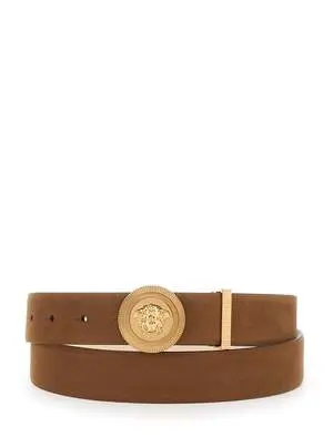 Versace Suede Belt With Medusa Buckle