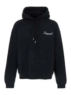 Dsquared2 Cotton Hoodie With Drawstring And Lettering Logo - Black