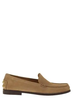 TOD'S Suede Leather Loafers With Metal Detailing - Cream