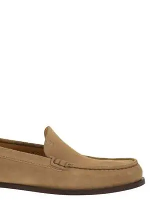 TOD'S Suede Leather Loafers With Metal Detailing - Cream