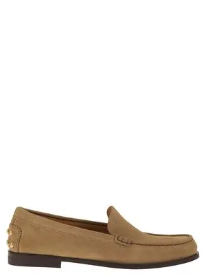 TOD'S Suede Leather Loafers With Metal Detailing - Cream