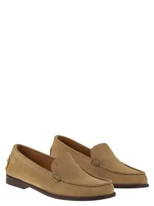 TOD'S Suede Leather Loafers With Metal Detailing - Cream