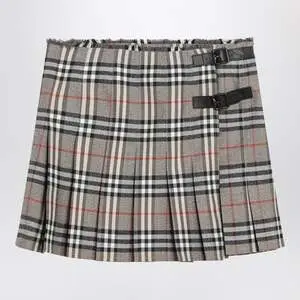Burberry Check Pattern Wool Kilt Skirt - Gray
