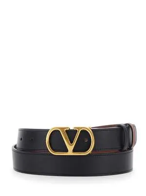 Valentino Garavani Reversible Leather Belt With Vlogo Buckle - Black