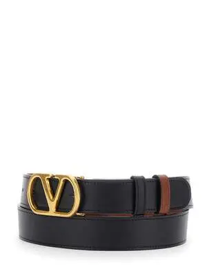 Valentino Garavani Reversible Leather Belt With Vlogo Buckle - Black