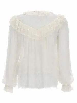 SELF-PORTRAIT Georgette Blouse With Ruffles And Pussy Bow - White
