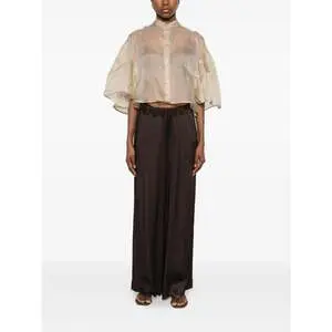 Max Mara Sheer Silk Stand Collar Shirt - Cream