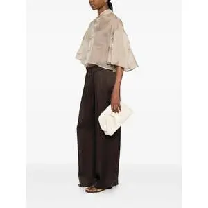 Max Mara Sheer Silk Stand Collar Shirt - Cream