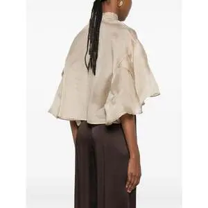 Max Mara Sheer Silk Stand Collar Shirt - Cream